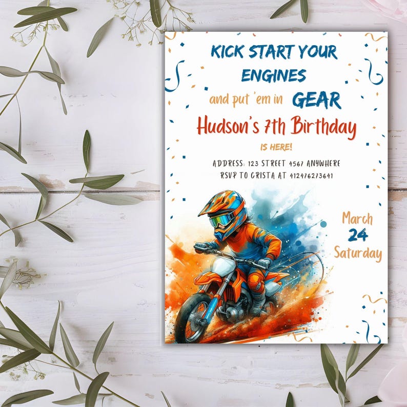 Editable Dirt Bike Birthday Invitation Template, Motorbike Invitation ...