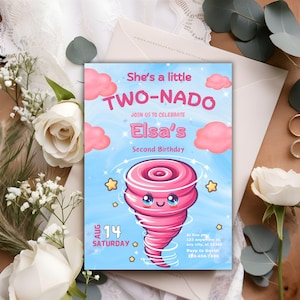 Editable Two Nado Birthday Party Invitation Template, Strom Birthday ...