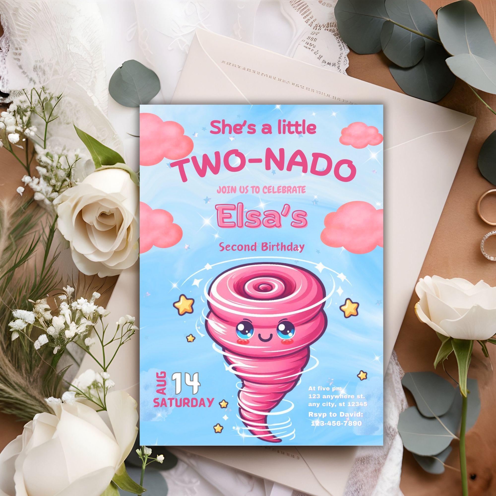 Editable Two Nado Birthday Party Invitation Template, Strom Birthday ...