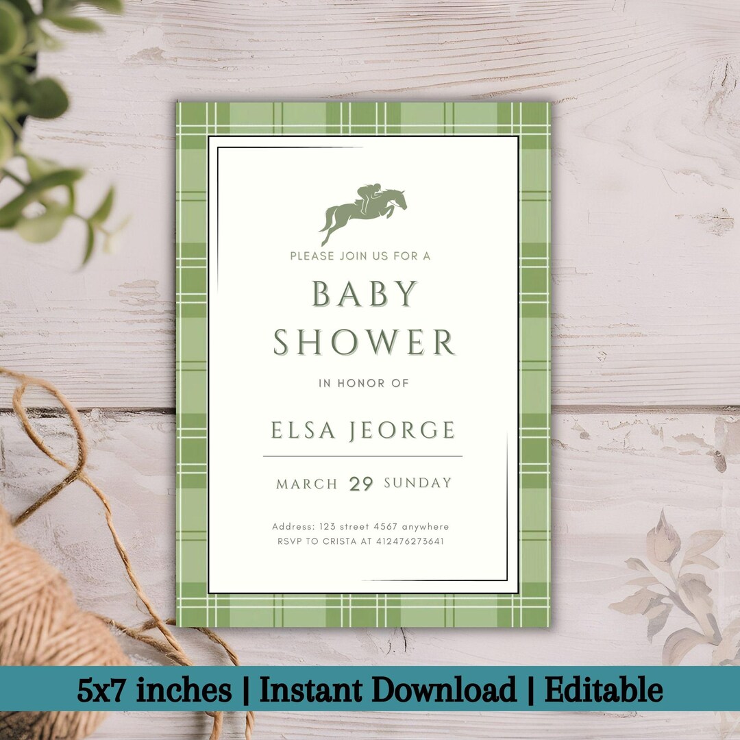 Classic Plaid Baby Shower Invitation Template, Equestrian Baby Shower ...