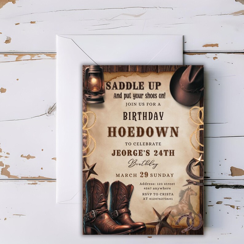 Editable Western Hoedown Birthday Party Invitation Template, Rodeo ...
