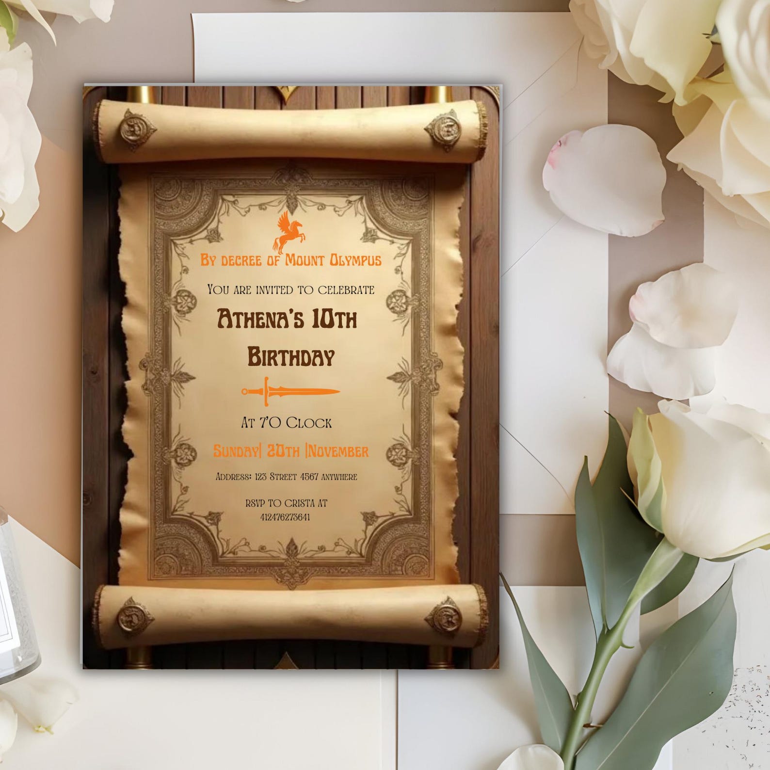 Greek Mythology Birthday Invite, Stationery Scroll Gods & Goddesses ...