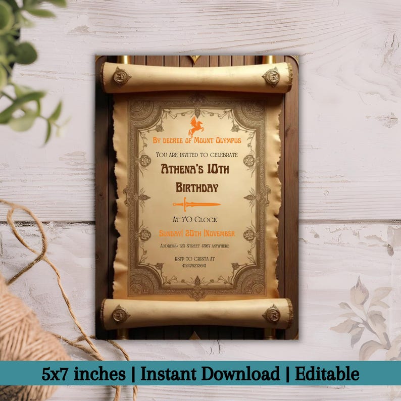 Greek Mythology Birthday Invite, Stationery Scroll Gods & Goddesses ...