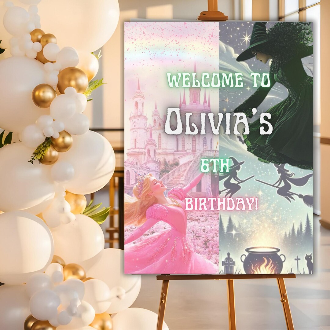 Wicked Theme Birthday Welcome Sign, Green and Pink Wicked Musical ...