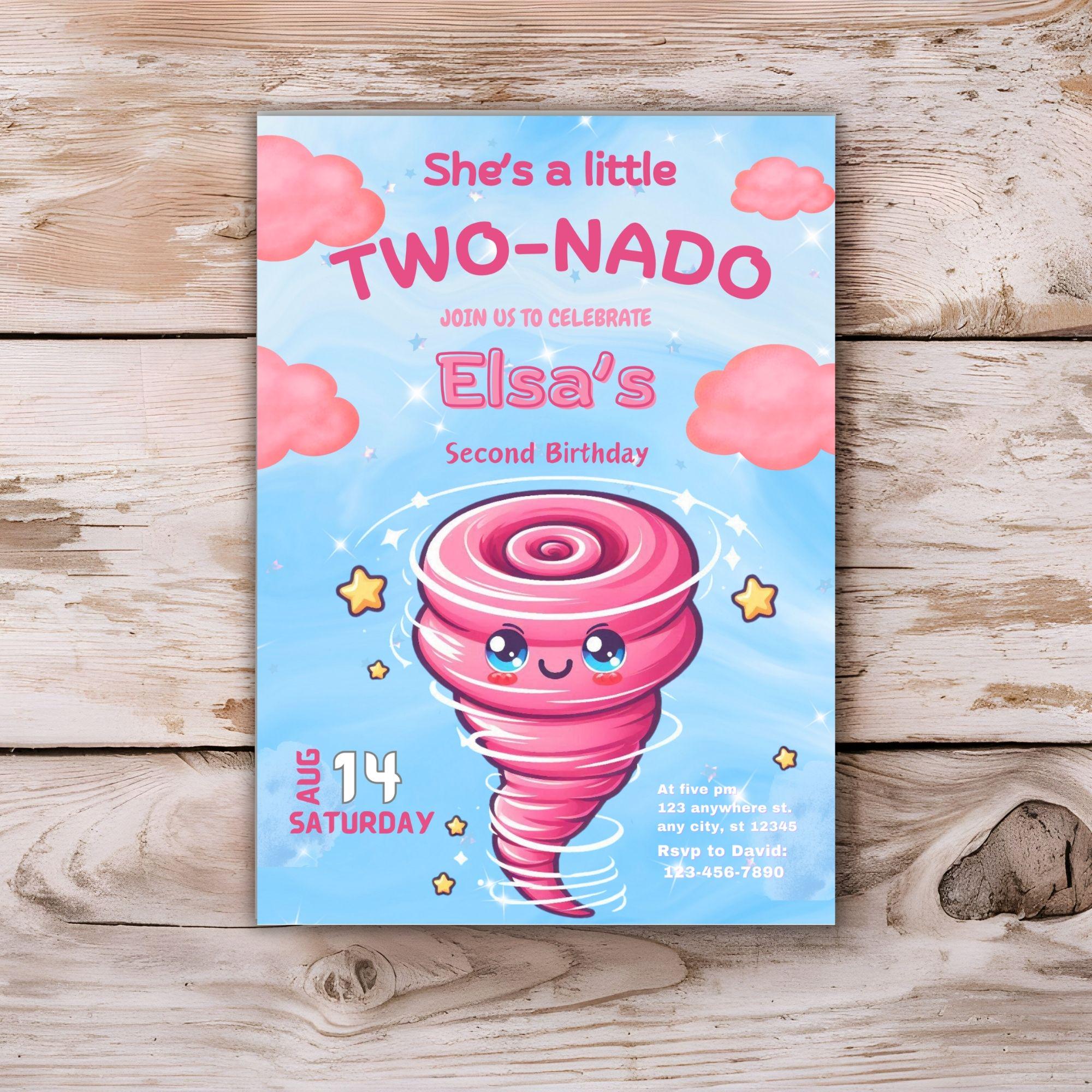 Editable Two Nado Birthday Party Invitation Template, Strom Birthday ...