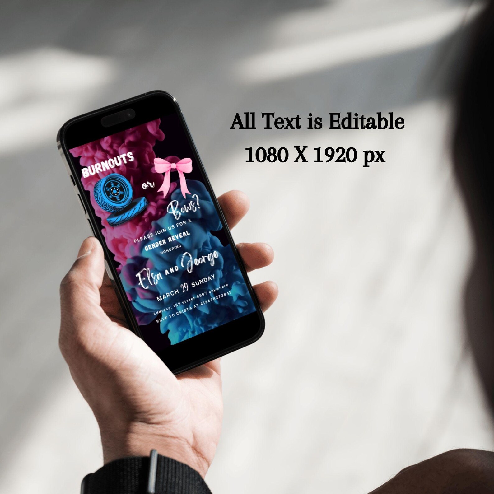 Editable Burnouts or Bows Gender Reveal Invitation Digital Template ...