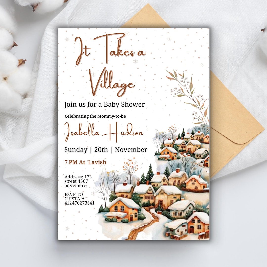 It Takes a Village Baby Shower Invitation, Winter Baby Shower ...