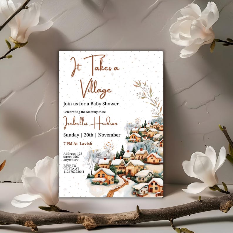 It Takes a Village Baby Shower Invitation, Winter Baby Shower ...
