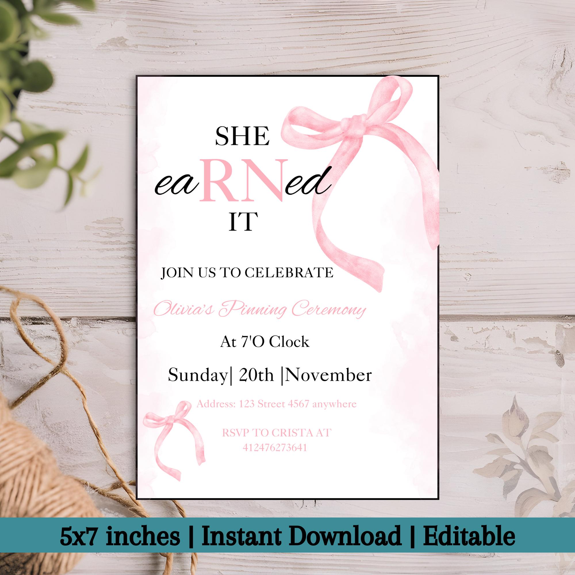 Nursing Graduation Invitation, Pink Bow RN Grad Announcement Nurse ...