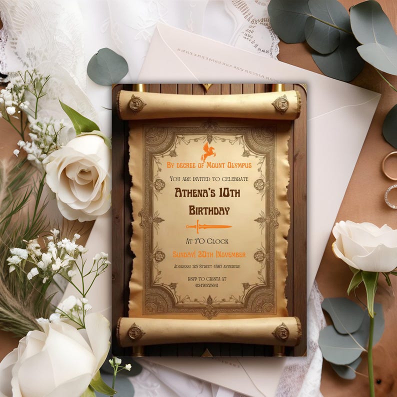 Greek Mythology Birthday Invite, Stationery Scroll Gods & Goddesses ...