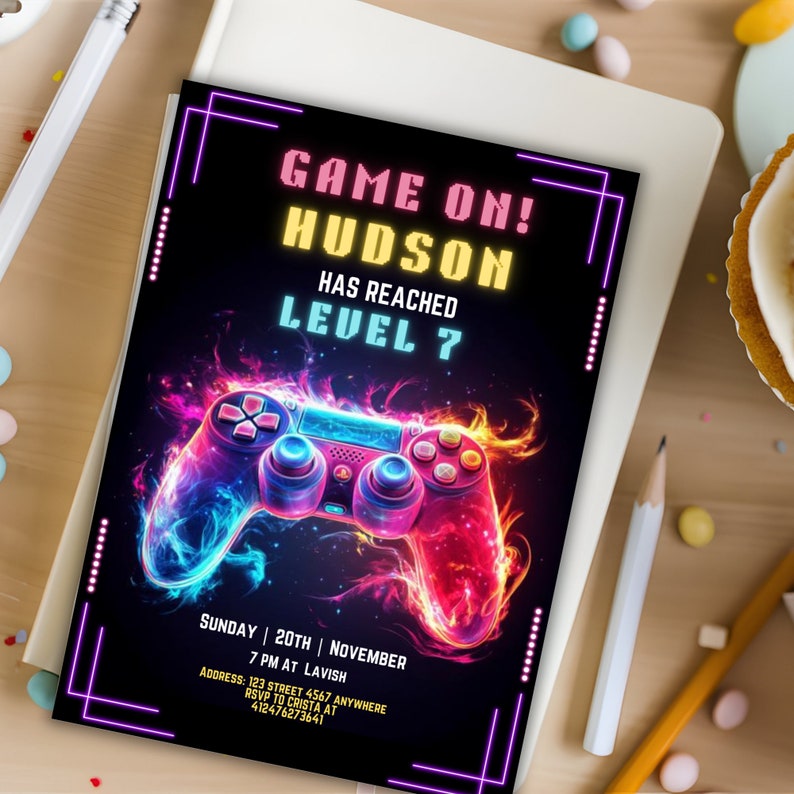 Gamer Editable Video Game Birthday Invitation, Level up Birthday Invite ...