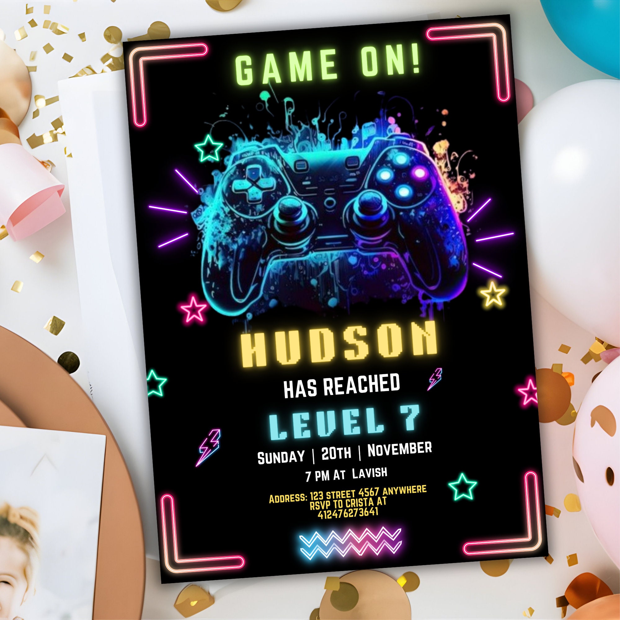 Gamer Editable Video Game Birthday Invitation, Level up Birthday Invite ...
