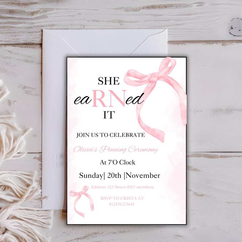 Nursing Graduation Invitation, Pink Bow RN Grad Announcement Nurse ...