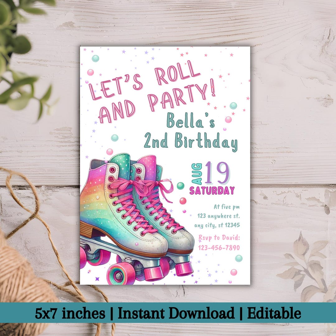 Roller Skating Birthday Invitation, Disco Party Birthday Invite, Groovy ...
