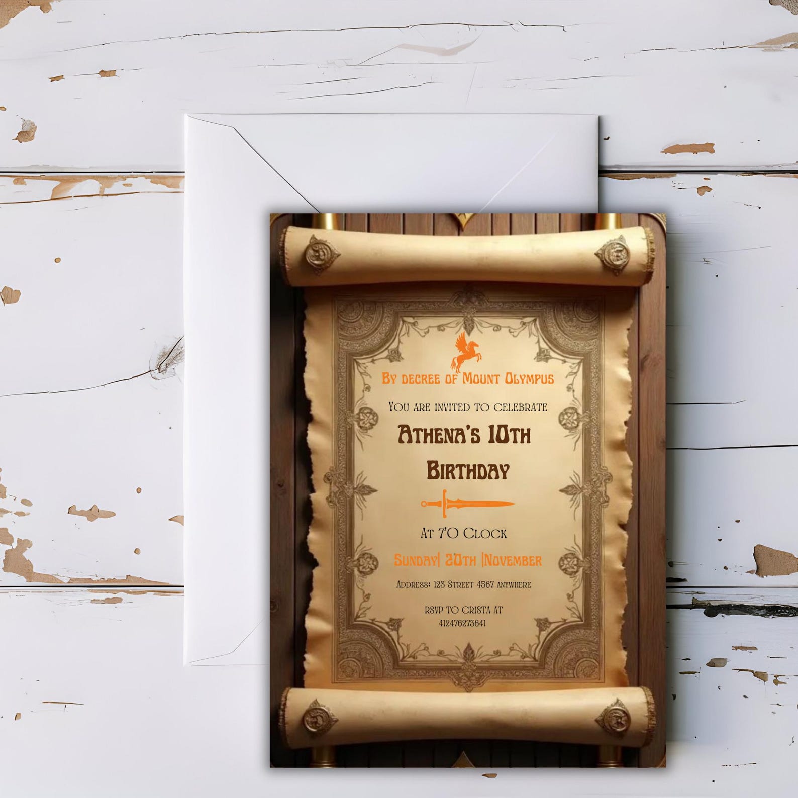 Greek Mythology Birthday Invite, Stationery Scroll Gods & Goddesses ...