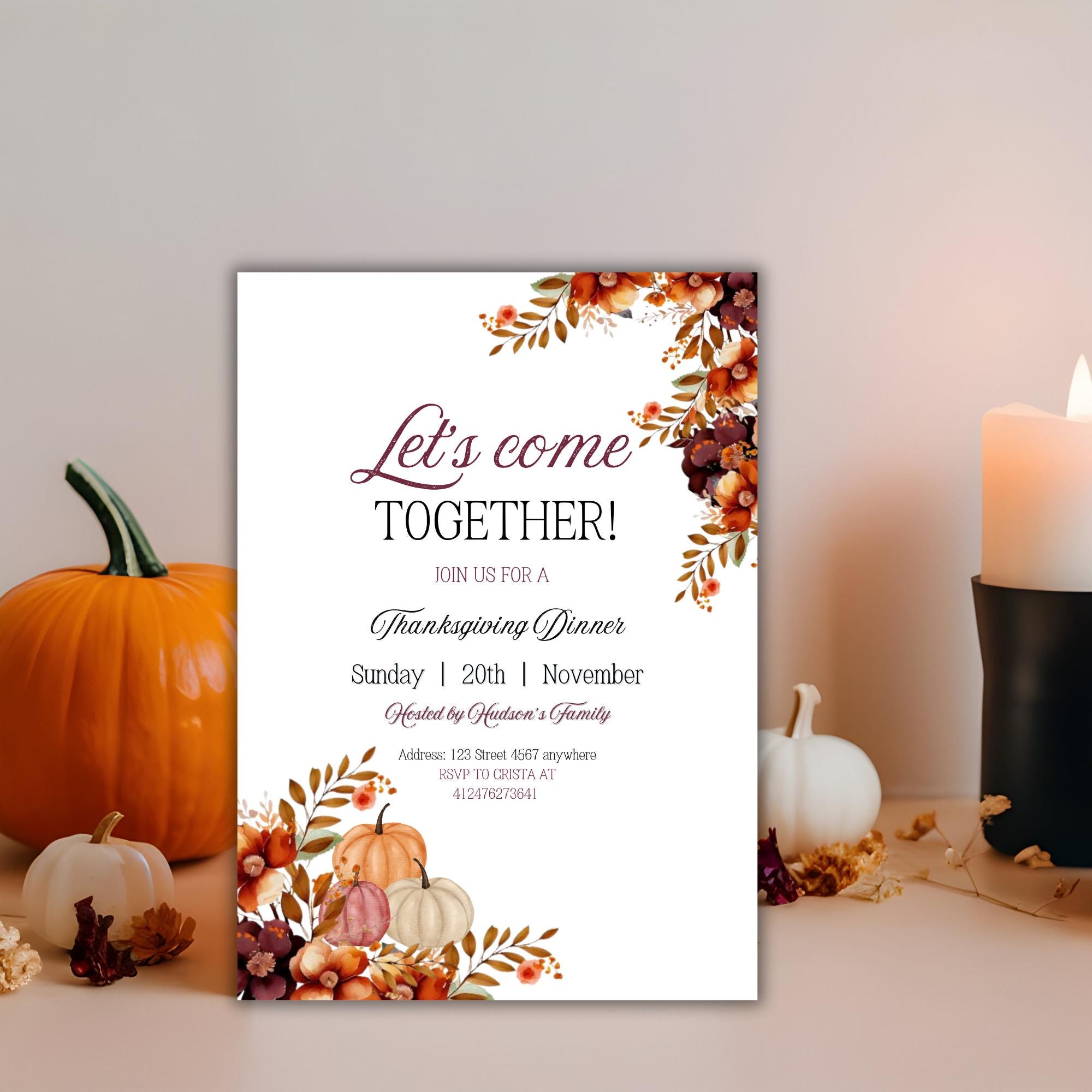 Friendsgiving Invitation, Thanksgiving Dinner Invitation, Let's Gather ...