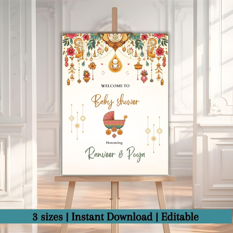 Editable Indian Baby Shower Welcome Sign, Godh Bharai Poster Template ...