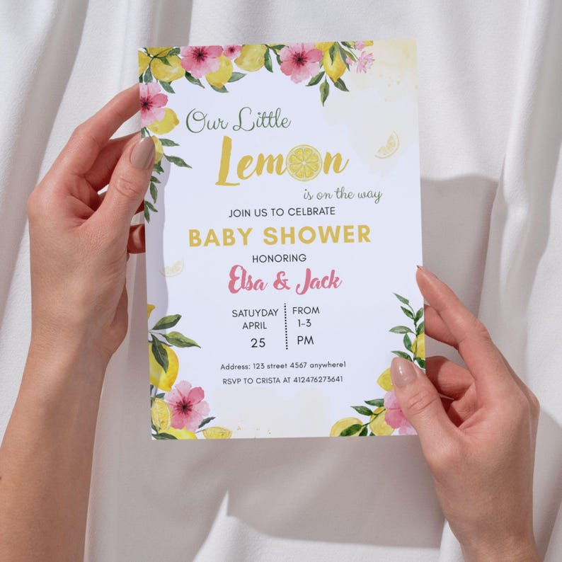 Pink and Yellow Lemon Baby Shower Invitation, Editable Summer Citrus ...