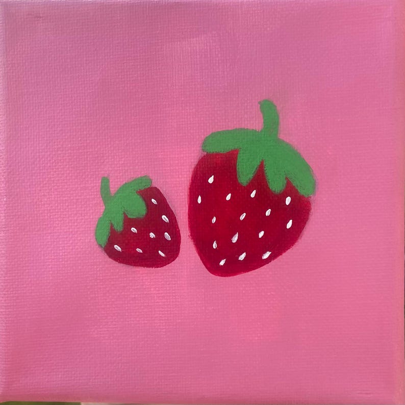 Mini Strawberry Canvas Painting - Etsy