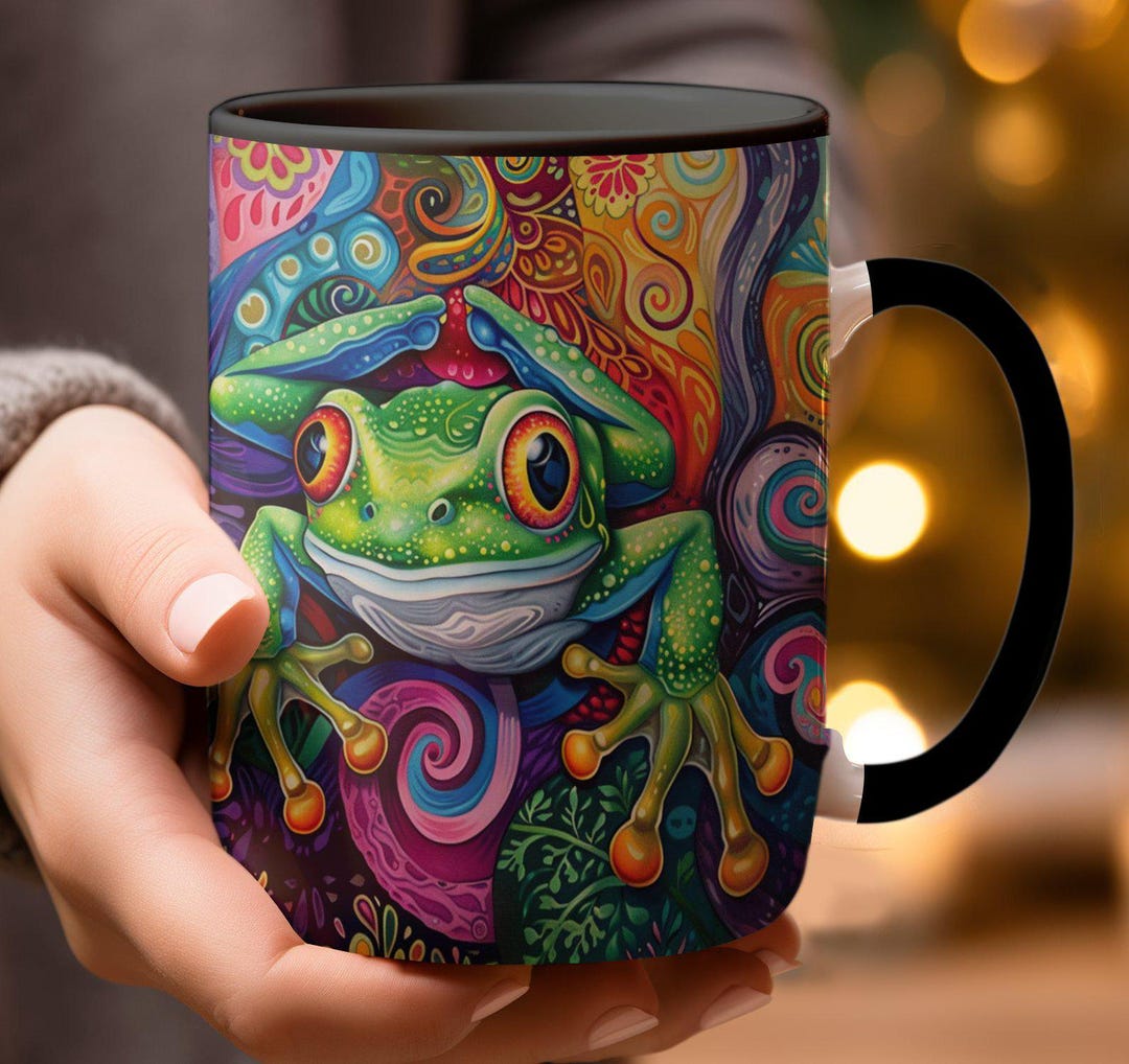 Colorful Frog Mug, Psychedelic Animal Mug, Vibrant Frog Design Cup ...
