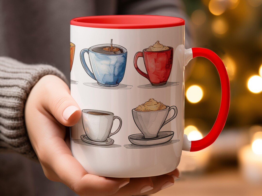 Illustrated Coffee Cups, Barista Gift, Colorful Coffee Mug, Ceramic ...