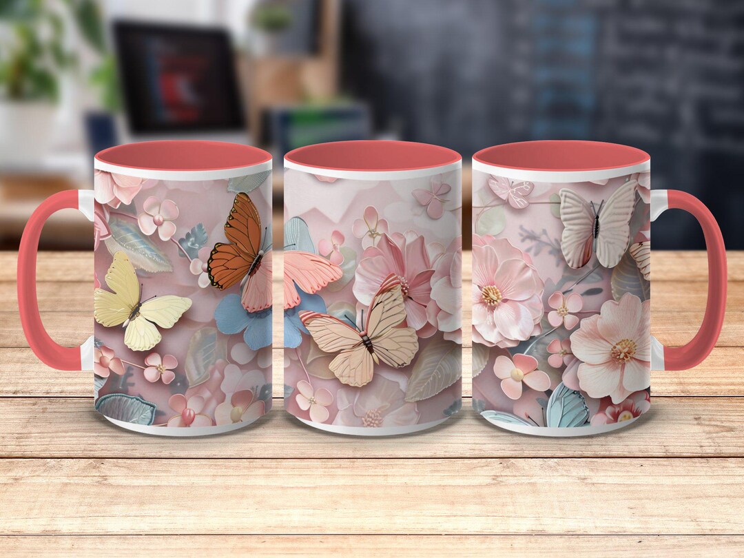 Floral Butterfly Mug, Beautiful Floral Pattern Coffee Mug, Charming ...