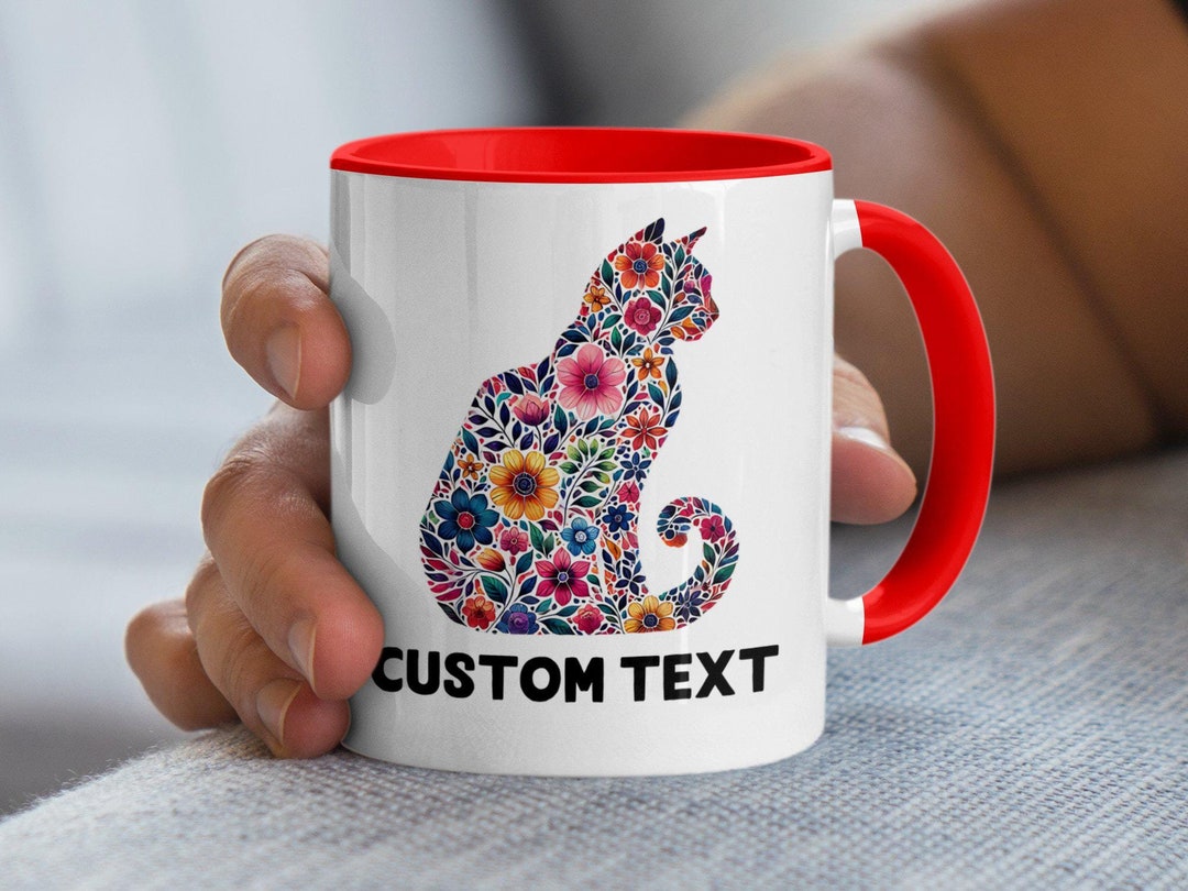 Floral Cat Custom Mug, Colorful Cat Coffee Mug, Cute Cat Lover Gift ...