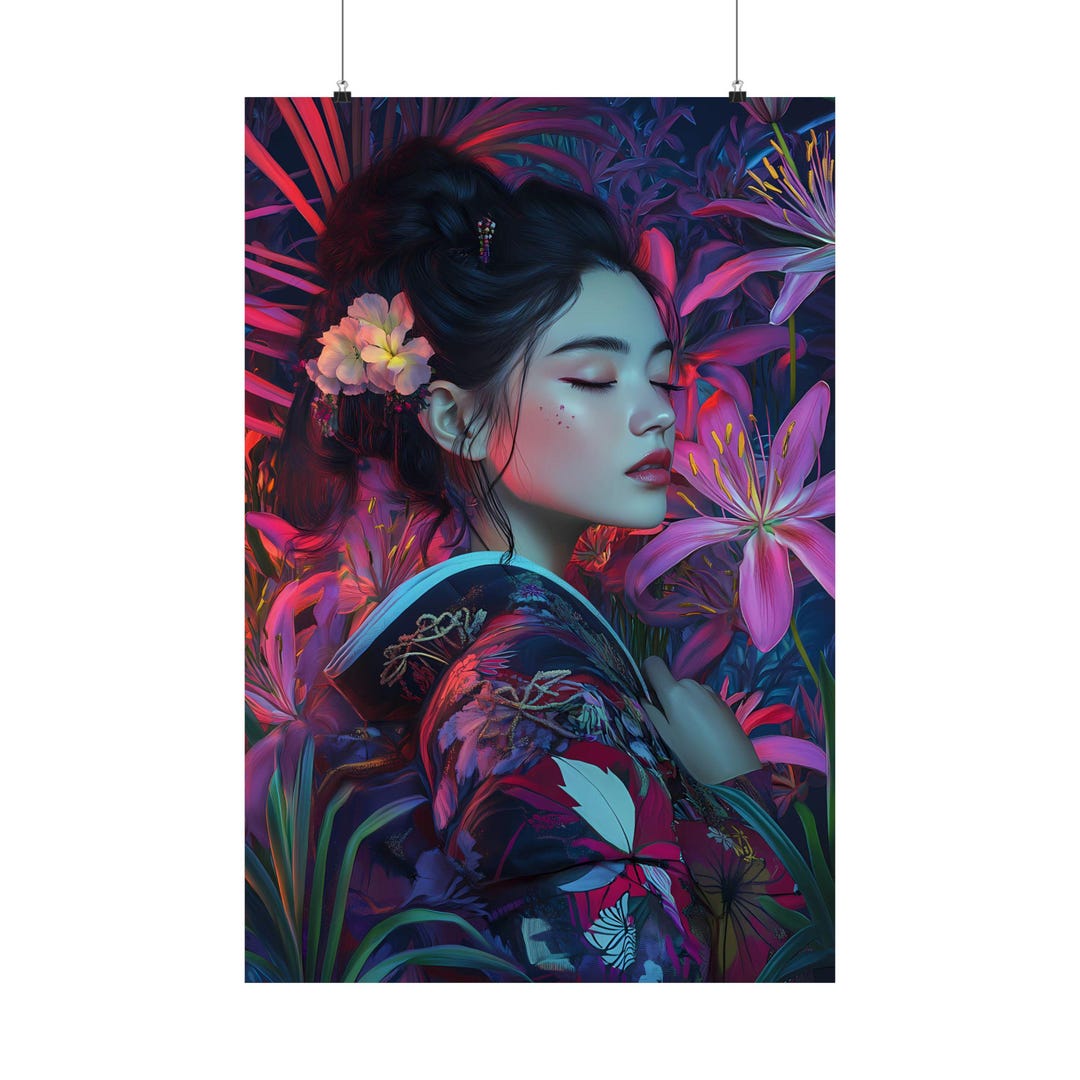 Geisha Flowers Matte Posters, Japanese Art Prints, Wall Decor, Asian ...