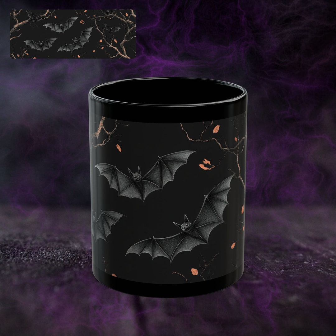 Halloween Creepy Black Bats in Black Coffee Tea Choco Cup, 11oz 15oz ...