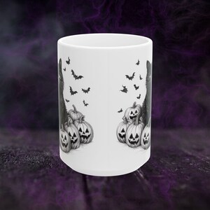 Halloween Black Cat and Bats Pumpkin Mug, Halloween Gift, Spooky Coffee ...