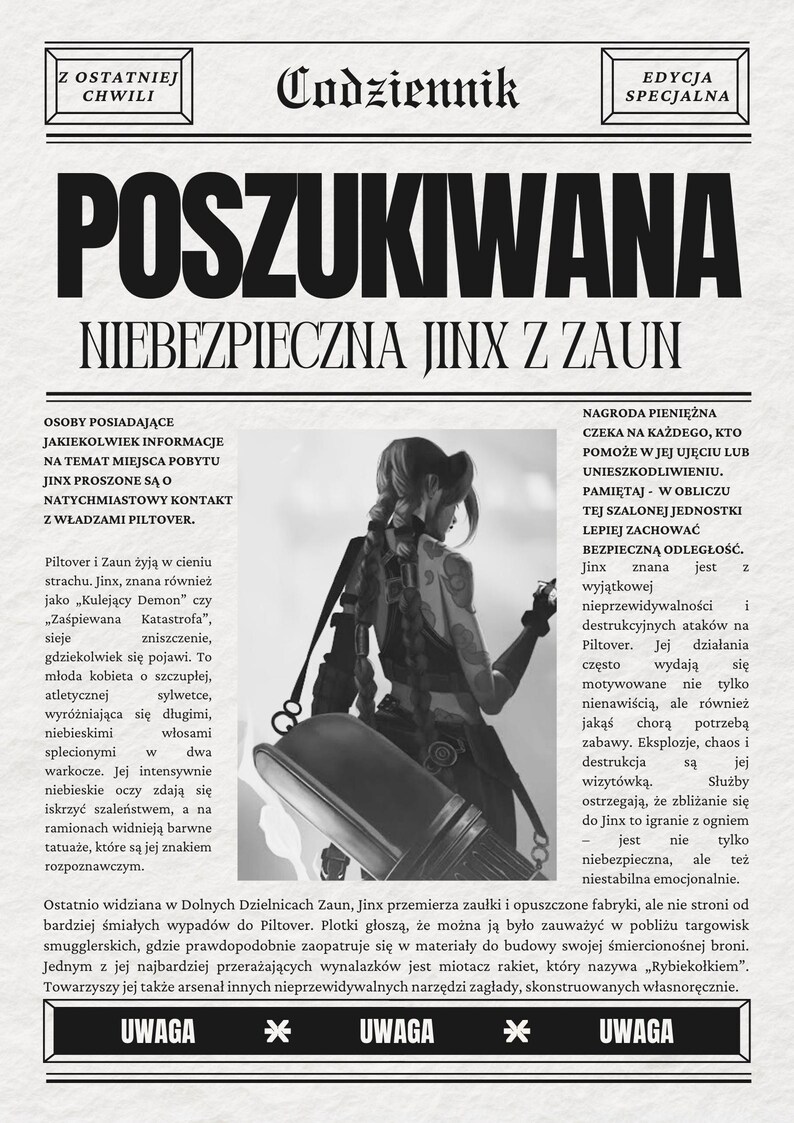 Jinx Wanted Poster Wall Art Arcane League of Legends Digital ENG/PL - Etsy