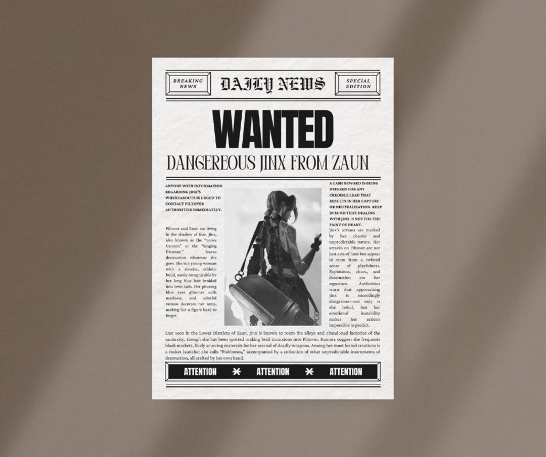 Jinx Wanted Poster Wall Art Arcane League of Legends Digital ENG/PL - Etsy