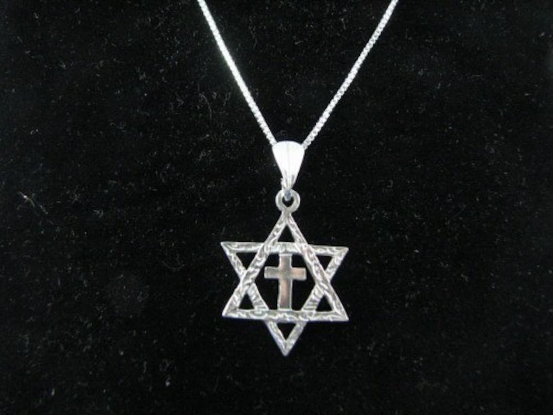 Sterling Silver Star of David and Cross Pendant Necklace - Etsy