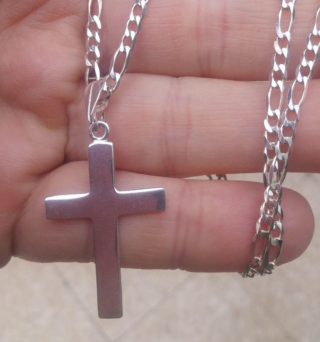 Large Cross Necklace, 925 Sterling Silver, Classic Cross Pendant on 4mm ...