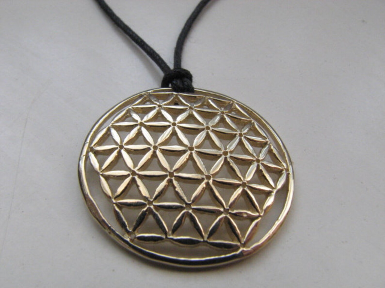 Amazing 14kt Gold Flower of Life Pendant Necklace With Leather | Etsy