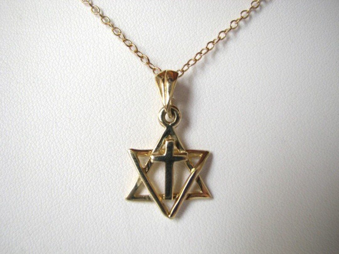 14K Gold Messianic Star of David With Cross Necklace, Born Again - Etsy