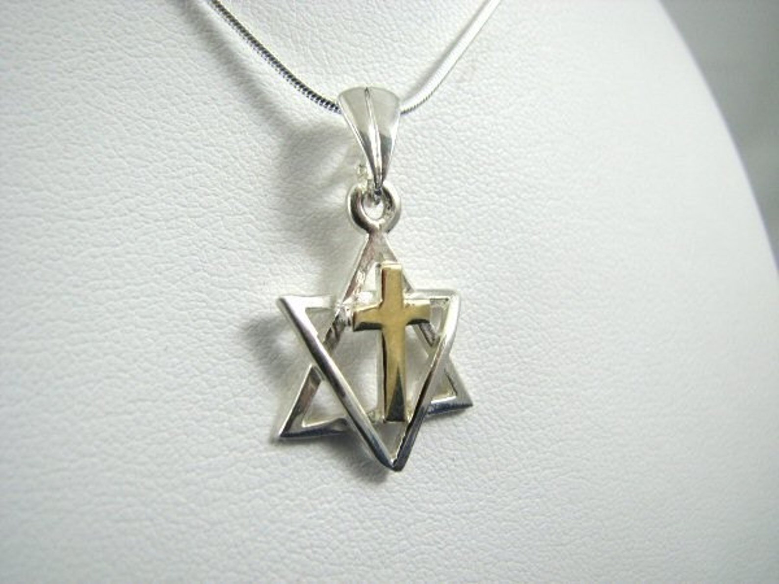 Messianic Star of David With Cross Necklace, 14K Gold and Sterling ...