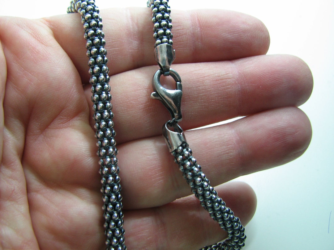 Oxidized 4mm Popcorn Chain Necklace, Solid 925 Sterling Silver, All ...