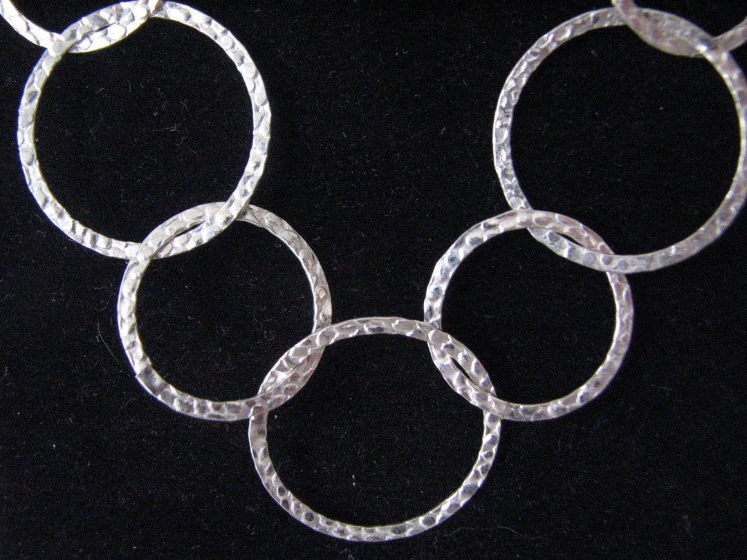 40 Inch Hammered Multi Circle Link Chain Necklace Sterling Silver, 25mm ...