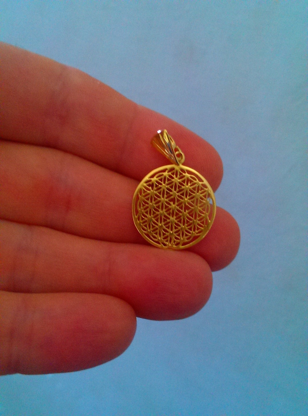 Gold Filled Flower of Life Pendant, Flat Flower of Life Charm in ...