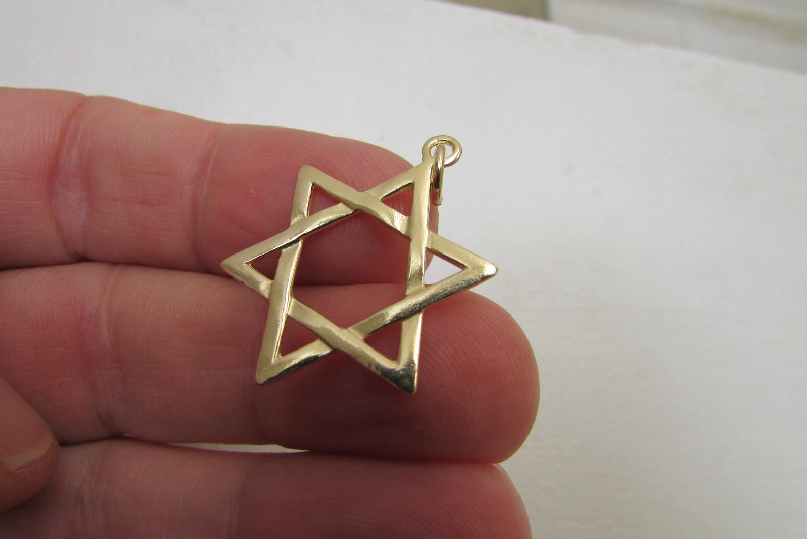 14K Gold Star of David Pendant, Large Classic Star of David Charm ...
