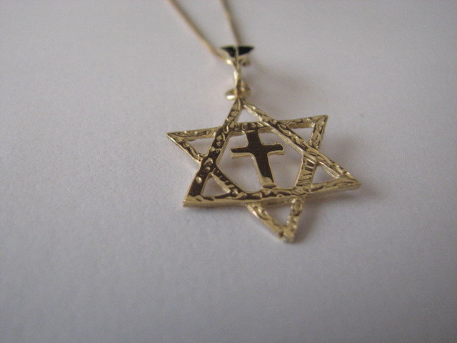 Solid 14K Gold Messianic Star of David With Cross Pendant Necklace - Etsy