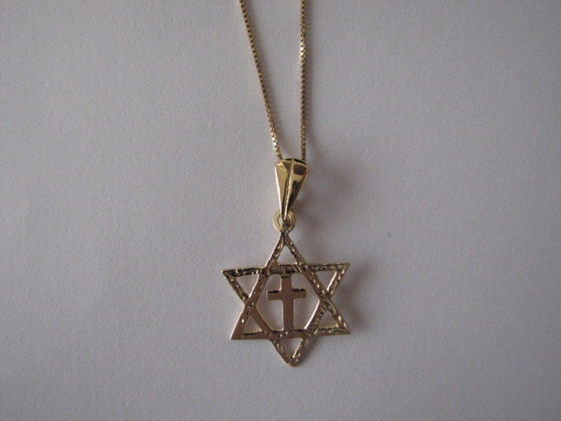 Solid 14K Gold Messianic Star of David With Cross Pendant Necklace - Etsy