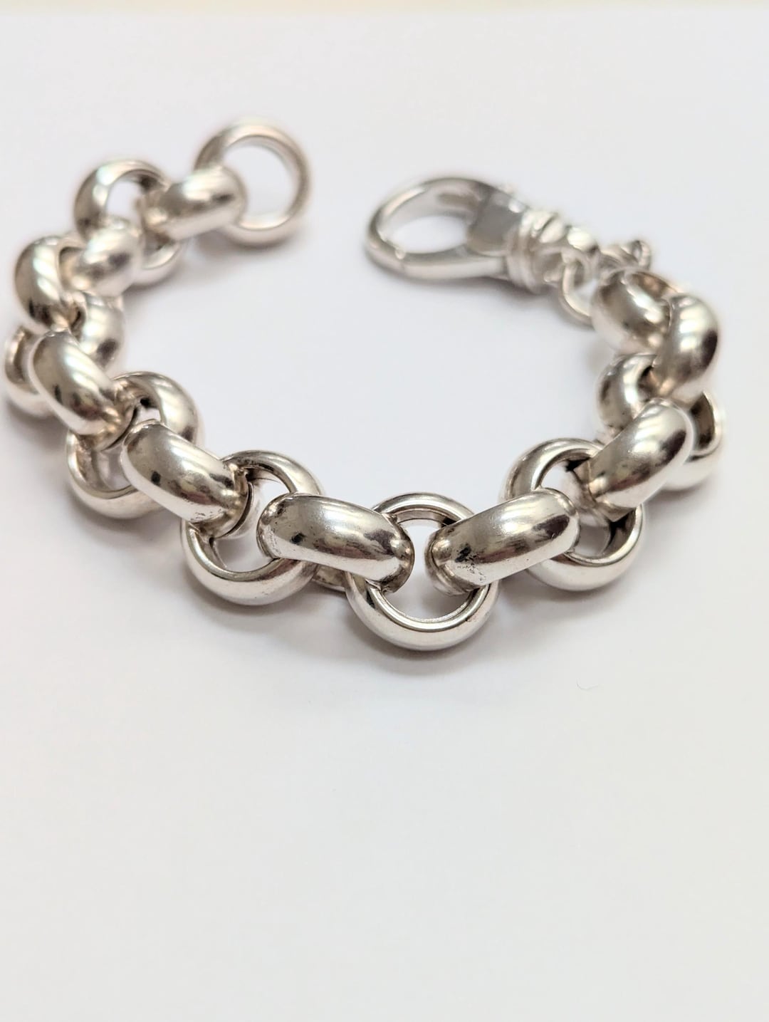 Chunky 14mm Rolo Link Charm Bracelet With Lobster Clasp Shiny Smooth ...