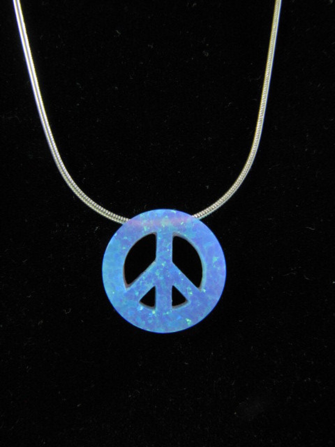 Peace Sign Charm Necklace With Blue Opal and Sterling Silver Chain - Etsy