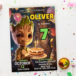 Groot Birthday Invitation Template, Editable Groot Birthday Invitation ...