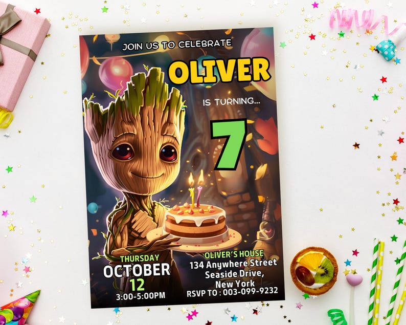 Groot Birthday Invitation Template, Editable Groot Birthday Invitation ...