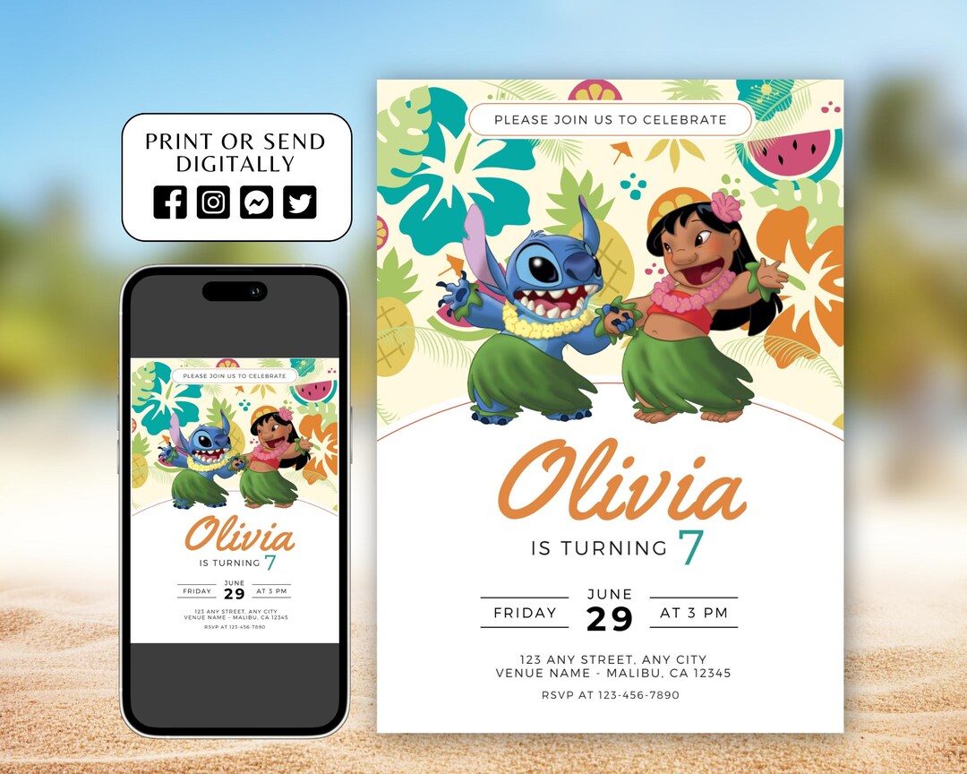 Lilo and Stitch Birthday Invitation, Printable Lilo and Stitch ...