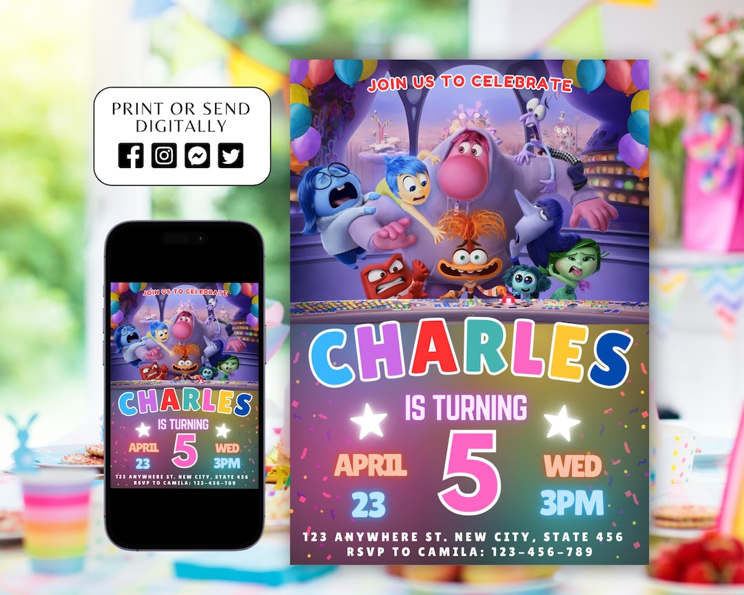 Editable Inside Out 2 Birthday Invitation, Customizable Canva Template ...