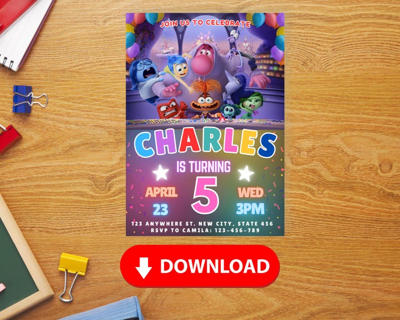 Editable Inside Out 2 Birthday Invitation, Customizable Canva Template ...